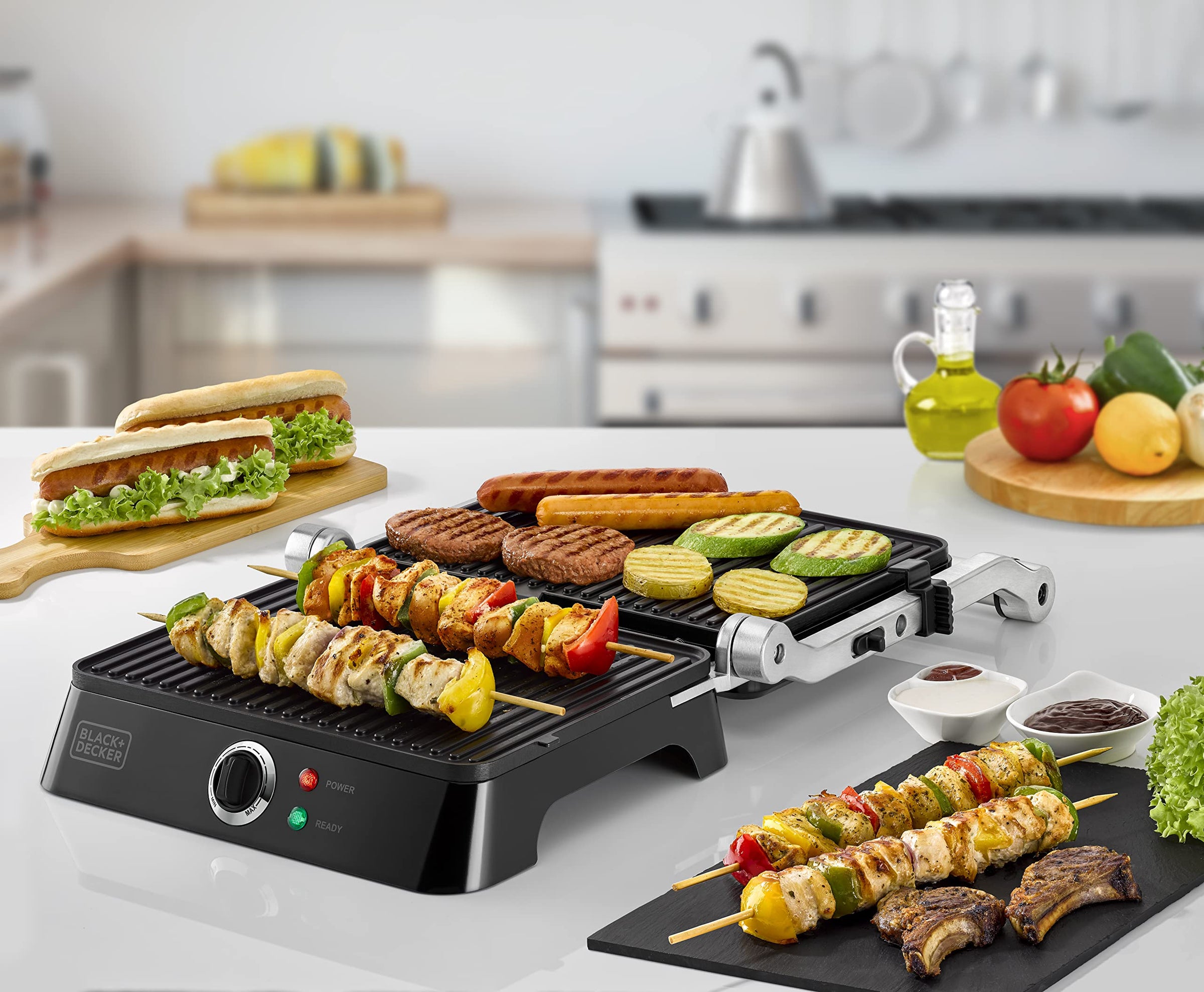 Black+Decker Electric Contact Grill With Full Flat Grill For Barbecue,